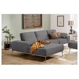 Ecksofa W.Schillig "run, Designsofa mit tollem Sitzkomfort, bequem, L-Form", grau (grau w82), B:319cm H:88cm T:178cm, Longlife Xtra-Leder Z73: Naturwalkleder der Luxusklasse aus den erlesensten Rohh&auml;uten. Hautst&auml;rke 1, 1 &ndash; 1, 3 mm;ROHLEDER Jacquard-Flachgewebe Q2 W60 (63% Polyester, 37% Polyacryl);ROHLEDER Chenille-Flachgewebe Q2 W77 (68% Polyacryl, 32% Polyester);Stoff S37 (100% Polyester), Sofas