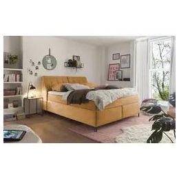 Boxspringbett "Fairfield", gelb (senfgelb), B:166cm L:242cm, 92% Polyester, 8% Nylon, SET ONE BY Musterring, Komplettbetten, Boxspringbett, Kopfteil in Kassenoptik, Metallfu&szlig; schwarz, Breite 160 oder 180 cm