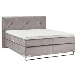 Boxspringbett "Dubai", lila (d 531 flieder), B:197cm L:214cm, Gallery M BRANDED BY MUSTERRING, Komplettbetten, Boxspringbett, Kufe in Chrom, 3 H&auml;rtegrade, Kopfteil mit Knopfheftung