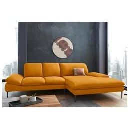 Ecksofa W.Schillig "enjoy&MORE, Designsofa, elegant und bequem, L-Form", gelb (brandy s37), B:310cm H:87cm T:185cm, Chenille-Flachgewebe R66 (85% Polyester, 15% Nylon);Longlife Xtra-Leder Z59: Glattleder mit modischer Pr&auml;gung. Hautst&auml;rke 0, 9 - 1, 1 mm;Stoff S37 (100% Polyester), Sofas, Ecksofa, Sitztiefenverstellung, F&uuml;&szlig;e schwarz pulverbeschichtet, Breite 310 cm