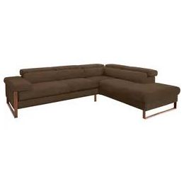 Ecksofa W.Schillig "finn, Designsofa mit tollem Sitzkomfort, bequem, L-Form", braun (mocca s37), B:281cm H:71cm T:230cm, Flachgewebe S22 (100% Polyester);Stoff S37 (100% Polyester);Longlife Xtra-Leder Z59: Glattleder mit modischer Pr&auml;gung. Hautst&auml;rke 0, 9 - 1, 1 mm, Sofas, Ecksofa, German Design Award 2016, Fu&szlig;gestell Nussbaum natur, Breite 281 cm