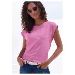 T-Shirt Vivance "mit modischer Streifenstruktur", Damen, Gr. 36/38, pink, Obermaterial: 100% Baumwolle, unifarben, bequem normal, Rundhals, Shirts T-Shirt, aus weicher Baumwoll-Qualit&auml;t, Topseller