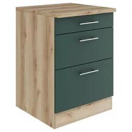 Unterschrank Optifit "Bella", gr&uuml;n (steingr&uuml;n, wildeiche, wildeiche), B:60cm H:84,8cm T:60cm, Holzwerkstoff, Schr&auml;nke, Unterschrank, Breite 60 cm, 2 Ausz&uuml;ge, 1 Schubkasten
