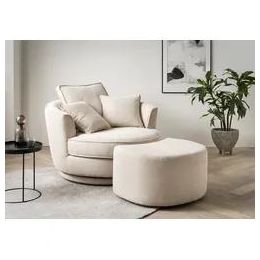 Drehsessel Home Affaire "MAISIE, Love Seat XXL Lese-Sessel, Big-Sessel mit Hocker", beige (hellbeige), B:120cm H:86cm T:173cm, Sessel, Drehsessel, Set in MEGA CORD und Web-Velours, drehbar 360 Grad, Topseller