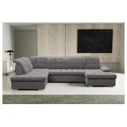 Wohnlandschaft WERK2 "Kordula-New Multifunktion Couch, Breite 332cm, bequem, U-Form", grau, B:332cm H:105cm T:217cm, 92% Polyester, 8% Nylon, Sofas, Wohnlandschaft, Sofa in U-Form mit Schlaffunktion & Bettkasten, Schlafcouch