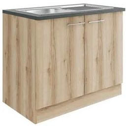 Sp&uuml;lenschrank Optifit "Bella", beige (wildeiche, wildeiche, anthrazit), B:100cm H:84,8cm T:60cm, Holzwerkstoff, Schr&auml;nke, Sp&uuml;lenschrank, Breite 100 cm, mit Edelstahl-Einbausp&uuml;le