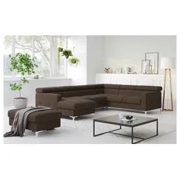 Wohnlandschaft COTTA "Sammy U-Form", braun (espresso), B:304cm H:74cm T:240cm, NaturLEDER, die R&uuml;ckseite ist mit schwarzem und die Liegefl&auml;che der Bettfunktion ist mit beigem Spannstoff bezogen, Sofas, Wohnlandschaft, mit Kopfteilverstellung, wahlweise mit Bettfunktion & Bettkasten