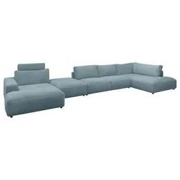 Wohnlandschaft Musterring "Lucia U-Form", blau (petrol), B:504cm H:81cm T:204cm, Sofas, Wohnlandschaft, Cord-Bezug, inklusive Kopfst&uuml;tze, Gesamtbreite 524 cm