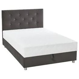 Boxbett "CELIA im hochwertiger Samtoptik", grau (anthrazit), B:122cm L:209cm, ATLANTIC HOME COLLECTION, Komplettbetten, mit Taschen-Federkernmatratze, Bettkasten und Strass-Steinen