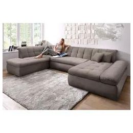 Wohnlandschaft DOMO collection "Moric Luxus incl. Zierkissen", grau (taupe), B:353cm H:80cm T:216cm, Chenille (85% Polyester, 15% Acryl), Sofas, Wohnlandschaft, U-Form, bis 140kg pro Sitzplatz belastbar, XXL B/T/H: 353/216/80 cm
