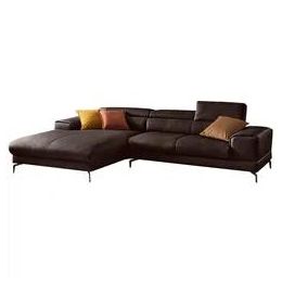 Ecksofa W.Schillig "Piedroo, Designsofa mit tollem Sitzkomfort, elegant und bequem, L-Form", braun (mocca z69), B:303cm H:70cm T:193cm, Longlife Xtra-Leder Z69: Das feinnarbige, gedeckte Softleder Z69 besticht durch seine au&szlig;ergew&ouml;hnliche Weichheit im trendigen &raquo;Vintage-Look&laquo;, Hautst&auml;rke 0, 9 - 1, 1 mm, Sofas, Ecksofa, Kopfteilverstellung, wahlweise mit Sitztiefenverstellung, Breite 303cm