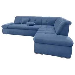 Ecksofa DOMO collection "Moric Luxus incl. Zierkissen B/T/H: 273/216/80 cm", blau, B:273cm H:80cm T:216cm, Chenille (85% Polyester, 15% Acryl), Sofas, Ecksofa, XXL, L-Form, bis 140kg pro Sitzplatz belastbar, Ottomanen-Abschluss