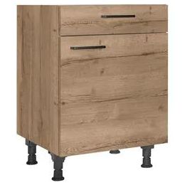 Unterschrank Nobilia "Structura", Ausrichtung w&auml;hlbar, vormont., in den Breiten 30, 45 und", braun (front und korpus: eiche havanna nachbildung), B:60cm H:87cm T:58,3cm, Schr&auml;nke, Unterschrank, 60 cm Breite, mit h&ouml;henverstellbaren Sockelf&uuml;&szlig;en, vormontiert