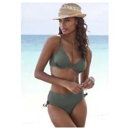 B&uuml;gel-Bikini-Top s.Oliver "Aiko", Damen, Gr. 44, Cup D, gr&uuml;n (oliv), Microfaser, Microfaser, Polyamid, unifarben, Bikini-Oberteile, mit H&auml;keloptik