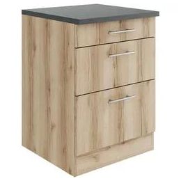 Unterschrank Optifit "Bella", beige (wildeiche, wildeiche, anthrazit), B:60cm H:84,8cm T:60cm, Holzwerkstoff, Schr&auml;nke, Unterschrank, Breite 60 cm, 2 Ausz&uuml;ge, 1 Schubkasten