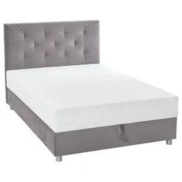 Boxbett "CELIA im hochwertiger Samtoptik", grau, B:142cm L:209cm, ATLANTIC HOME COLLECTION, Komplettbetten, mit Taschen-Federkernmatratze, Bettkasten und Strass-Steinen