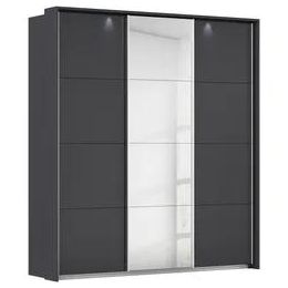 Schwebet&uuml;renschrank Rauch "Kleiderschrank Schrank Garderobe CORTONA mit Passepartout", grau (graumetallic), B:211cm H:233cm T:64cm, Holzwerkstoff, Schr&auml;nke, Schwebet&uuml;renschrank, und optionaler Beleuchtung inkl. Inneneinteilung 2 Boxen und B&ouml;den
