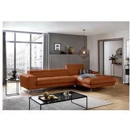 Ecksofa W.Schillig "piedroo, Designsofa mit tollem Sitzkomfort, bequem und elegant, L-Form", braun (cognac z69), B:343cm H:70cm T:193cm, Longlife Xtra-Leder Z69: Das feinnarbige, gedeckte Softleder Z69 besticht durch seine au&szlig;ergew&ouml;hnliche Weichheit im trendigen &raquo;Vintage-Look&laquo;, Hautst&auml;rke 0, 9 - 1, 1 mm, Sofas, Ecksofa, Kopfteilverstellung, wahlweise mit Sitztiefenverstellung, Breite 343cm