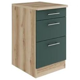 Unterschrank Optifit "Bella", gr&uuml;n (steingr&uuml;n, wildeiche, wildeiche), B:50cm H:84,8cm T:60cm, Holzwerkstoff, Schr&auml;nke, Unterschrank, Breite 50 cm, 2 Ausz&uuml;ge, 1 Schubkasten