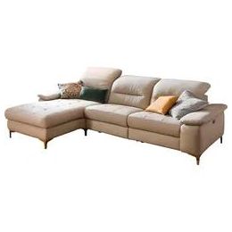 Ecksofa Home Affaire "Basel L-Form", beige (natur), B:280cm H:84cm T:184cm, Luxus-Mikrofaser Lederoptik: 100% Polyester, ;Struktur: 85% Polyester, 15% Viskose, , Sofas, Ecksofa, mit vollmotorischer Relaxfunktion und motorischer Recamiere