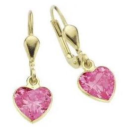 Paar Ohrh&auml;nger Firetti "Schmuck Geschenk Gold 333 Ohrschmuck Patentbrisur Herz Glitzer", bunt (gelbgoldfarben, pink, pink), Ohrringe, M&auml;dchen, Gelbgold 333, mit Zirkonia (synth.)