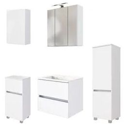 Badm&ouml;bel-Set Welltime "Welltime M&ouml;bel Baabe Waschtisch-Set 3tlg. oder 5tlg.", wei&szlig; (matt wei&szlig;), Set 9 5tlg.: Waschtisch 60cm breit, Spiegelschrank 60cm breit, H&auml;ngeschrank, Unterschrank, Midischrank, Holzwerkstoff, Kastenm&ouml;bel-Sets, Badm&ouml;bel-Set, ged&auml;mpfte Scharniere und Softclose-Funktion, inklusive LED-Beleuchtung