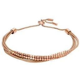 Armband Fossil "Schmuck Geschenk Edelstahl Leder Armschmuck JEWELRY", rosa (ros&eacute;goldfarben, nude), Armb&auml;nder, Damen, 21,6cm, Edelstahl Leder, Edelstahl, Leder, Armband