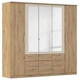 Kleiderschrank Rauch "Dreht&uuml;renschrank Schrank Garderobe BURANO", braun (eiche artisan, champagner), B:226cm H:212cm T:58cm, Holzwerkstoff, Schr&auml;nke, Kleiderschrank, mit Schubladen und Spiegelumrandung in Farbabsetzung MADE IN GERMANY