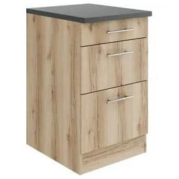 Unterschrank Optifit "Bella", beige (wildeiche, wildeiche, anthrazit), B:50cm H:84,8cm T:60cm, Holzwerkstoff, Schr&auml;nke, Unterschrank, Breite 50 cm, 2 Ausz&uuml;ge, 1 Schubkasten