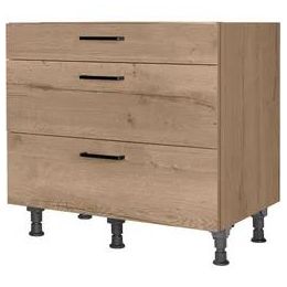 Kochfeldumbauschrank Nobilia "Structura", vormontiert, mit Schubkasten und Ausz&uuml;gen", braun (front und korpus: eiche havanna nachbildung), B:90cm H:87cm T:58,3cm, Schr&auml;nke, Kochfeldumbauschrank, in den Breiten 60 und 90 cm