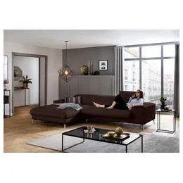 Ecksofa W.Schillig "piedroo, Designsofa mit tollem Sitzkomfort, bequem und elegant, L-Form", braun (mocca z69), B:303cm H:70cm T:193cm, Longlife Xtra-Leder Z69: Das feinnarbige, gedeckte Softleder Z69 besticht durch seine au&szlig;ergew&ouml;hnliche Weichheit im trendigen &raquo;Vintage-Look&laquo;, Hautst&auml;rke 0, 9 - 1, 1 mm, Sofas, Ecksofa, Kopfteilverstellung, wahlweise mit Sitztiefenverstellung, Breite 303cm