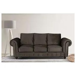 3-Sitzer Home Affaire "MENDITTE", braun, B:225cm H:90cm T:93cm, 100% Polyester, Sofas, Knopfheftung im Armlehnbereich und an Vorderkante, hohe Qualit&auml;t