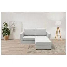 2-Sitzer DOMO collection "Bibury smartes, modulares Ecksofa aus Sofa & Hocker mit Schlaffunktion", silber, B:178cm H:90cm T:80cm, 100% Polyester, Sofas, Sitzfl&auml;che mit Federkern, inkl. 2 R&uuml;ckenkissen