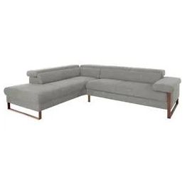 Ecksofa W.Schillig "finn, Designsofa mit tollem Sitzkomfort, bequem, L-Form", grau (steel s22), B:281cm H:71cm T:230cm, Flachgewebe S22 (100% Polyester);Stoff S37 (100% Polyester);Longlife Xtra-Leder Z59: Glattleder mit modischer Pr&auml;gung. Hautst&auml;rke 0, 9 - 1, 1 mm, Sofas, Ecksofa, German Design Award 2016, Fu&szlig;gestell Nussbaum natur, Breite 281 cm