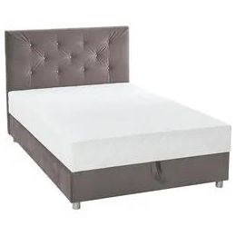 Boxbett "CELIA im hochwertiger Samtoptik", grau (taupe), B:122cm L:209cm, ATLANTIC HOME COLLECTION, Komplettbetten, mit Taschen-Federkernmatratze, Bettkasten und Strass-Steinen