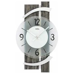 Wanduhr AMS "W9547", braun (braun, silberfarben), Wanduhren, B/H/L: 6cm x 40cm x 23cm, Wanduhr, Quarzuhr,Holz,Wohnzimmer,Esszimmer,K&uuml;che,Arbeitszimmer,B&uuml;ro,Flur