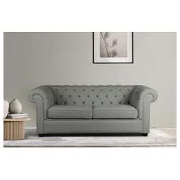 3-Sitzer Home Affaire "CHARENTE, optionale Schlafsofa, Chesterfield-Sofa, Bettfunktion", grau (hellgrau), B:198cm H:74cm T:89cm, 100% Polyester, Sofas, mit edler Knopfheftung und typischen Armlehnen, B/T/H 198/89/74 cm