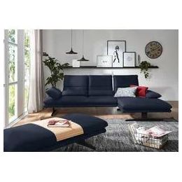 Ecksofa W.Schillig "broadway, Designsofa mit tollem Sitzkomfort", blau (blau z59), B:291cm H:94cm T:164cm, Longlife Xtra-Leder Z59: Glattleder mit modischer Pr&auml;gung. Hautst&auml;rke 0, 9 - 1, 1 mm, Sofas, Ecksofa, Sitztiefenverstellung, Kopfteil- & Seitenteilverstellung, Breite 291cm