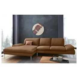 Ecksofa W.Schillig "enjoy&MORE, Designsofa, bequem, zeitlos und elegant, L-Form", braun (chocolate s37), B:340cm H:87cm T:185cm, Chenille-Flachgewebe R66 (85% Polyester, 15% Nylon);Longlife Xtra-Leder Z59: Glattleder mit modischer Pr&auml;gung. Hautst&auml;rke 0, 9 - 1, 1 mm;Stoff S37 (100% Polyester), Sofas, Ecksofa, mit Sitztiefenverstellung, F&uuml;&szlig;e silber matt, Breite 340 cm
