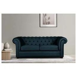 3-Sitzer Home Affaire "CHARENTE, optionale Schlafsofa, Chesterfield-Sofa, Bettfunktion", blau (dunkelblau), B:198cm H:74cm T:89cm, 100% Polyester, Sofas, mit edler Knopfheftung und typischen Armlehnen, B/T/H 198/89/74 cm