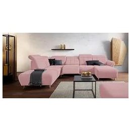 Wohnlandschaft Home Affaire "Manhattan U-Form", rosa (altrosa), B:345cm H:102cm T:247cm, Luxus Microfaser2 (90% Polyester, 10% Polyamid);Flachgewebe (100% Polyester);Luxus-Microfaser1 (100% Polyester), Sofas, Wohnlandschaft, 2 Sitze mit elektrischer Relaxfunktion, verstellbare Armlehnen