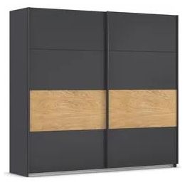 Schwebet&uuml;renschrank Rauch "Kleiderschrank Schrank Garderobe Schlafzimmerschrank MALVA", grau (graumetallic), B:226cm H:210cm T:62cm, Holzwerkstoff, Schr&auml;nke, Schwebet&uuml;renschrank, Bauchbinde abgesetzt in geb&uuml;rstetem Eiche Furnier MADE IN GERMANY