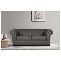 3-Sitzer Home Affaire "CHARENTE, optionale Schlafsofa, Chesterfield-Sofa, Bettfunktion", grau (dunkelgrau), B:198cm H:74cm T:89cm, 100% Polyester, Sofas, mit edler Knopfheftung und typischen Armlehnen, B/T/H 198/89/74 cm