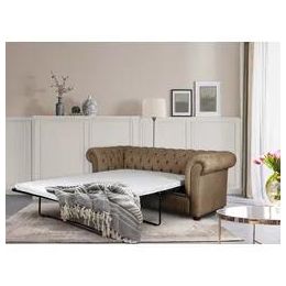 3-Sitzer Home Affaire "CHARENTE, optionale Schlafsofa, Chesterfield-Sofa, Bettfunktion", braun, B:198cm H:74cm T:89cm, 100% Polyester, Sofas, mit edler Knopfheftung und typischen Armlehnen, B/T/H 198/89/74 cm