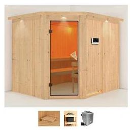 Sauna Karibu "Marit", beige (naturbelassen), Bio-Kombiofen, externe Steuerung, 9 kW, Saunen, Ofen 9 kW Bio externe Strg easy