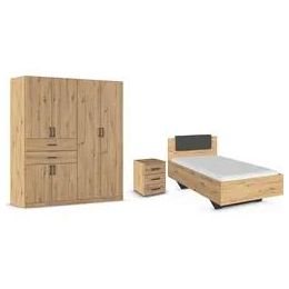 Schlafzimmer-Set Rauch "Komplettzimmer Komplettschlafzimmer Schlafzimmer-Set (3-St.) MAIKA", schwarz (eiche artisan, lederoptik wei&szlig;), Schrank Breite 181cm, H&ouml;he 210 + ohne Matratze, B/H: 100cm x 200cm, Schrank Breite 181cm, H&ouml;he 210, Holzwerkstoff, Schlafzimmerm&ouml;bel-Sets, Schrank 3 Breiten, 2 H&ouml;hen, Bett 100 cm, Nachttisch MADE IN GERMANY