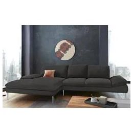 Ecksofa W.Schillig "enjoy&MORE, Designsofa, bequem, zeitlos und elegant, L-Form", grau (anthrazit r66), B:340cm H:87cm T:185cm, Chenille-Flachgewebe R66 (85% Polyester, 15% Nylon);Longlife Xtra-Leder Z59: Glattleder mit modischer Pr&auml;gung. Hautst&auml;rke 0, 9 - 1, 1 mm;Stoff S37 (100% Polyester), Sofas, Ecksofa, mit Sitztiefenverstellung, F&uuml;&szlig;e silber matt, Breite 340 cm