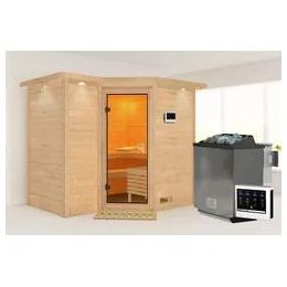 Sauna Karibu "Sanna 2", beige (naturbelassen), Bio-Kombiofen, externe Steuerung, 9 kW, Saunen, Ofen 9 kW Bio externe Strg easy