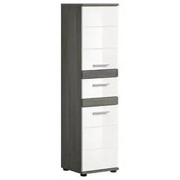Hochschrank Welltime "LUCCA, TOPSELLER, H&ouml;he 137 cm, 2 T&uuml;ren, 1 Schubkasten, 2 Fachb&ouml;den", wei&szlig; (rauchsilber nachbildung, wei&szlig; hochglanz tiefzieh), B:35cm H:137cm T:31cm, FSC-zertifizierter Holzwerkstoff, Schr&auml;nke, Hochschrank, Badschrank, Bad-M&ouml;bel, Badezimmer