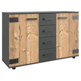 Kombikommode wimex "Stockholm Sideboard Kommodenschrank, Made in Germany", grau (graphit, silber fir nachbildung), B:130cm H:83cm T:41cm, Holzwerkstoff, Sideboards, Kombikommode, Industrial-Look, 2-t&uuml;rig mit 4 Schubladen, 130x41x83 cm